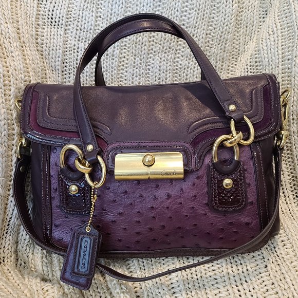 Coach | Bags | Coach Purple Plum Mixed Leather Shoulder Purse Bag ...